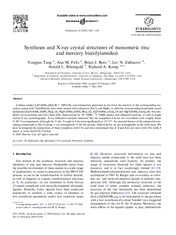 Syntheses and X-ray crystal structures of monomeric zinc and mercury bis(silylamides)