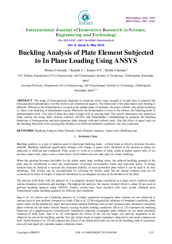 (PDF) Buckling Analysis of Plate Element Subjected to In Plane Loading Using ANSYS