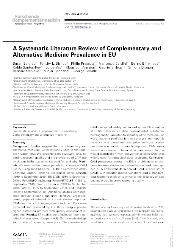 (PDF) A Systematic Literature Review of Complementary and Alternative Medicine Prevalence in EU