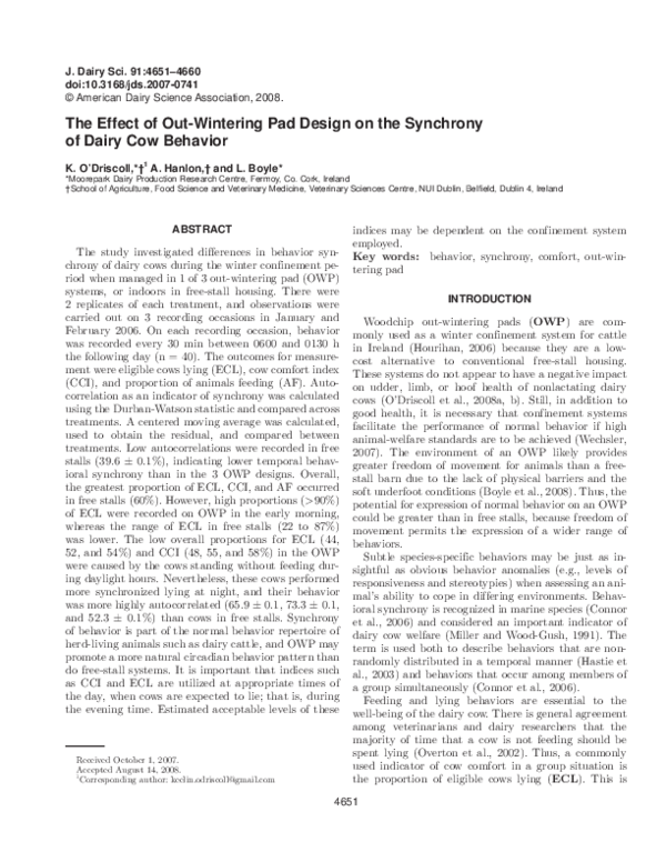 (PDF) The effect of out-wintering pad design on the synchrony of dairy ...