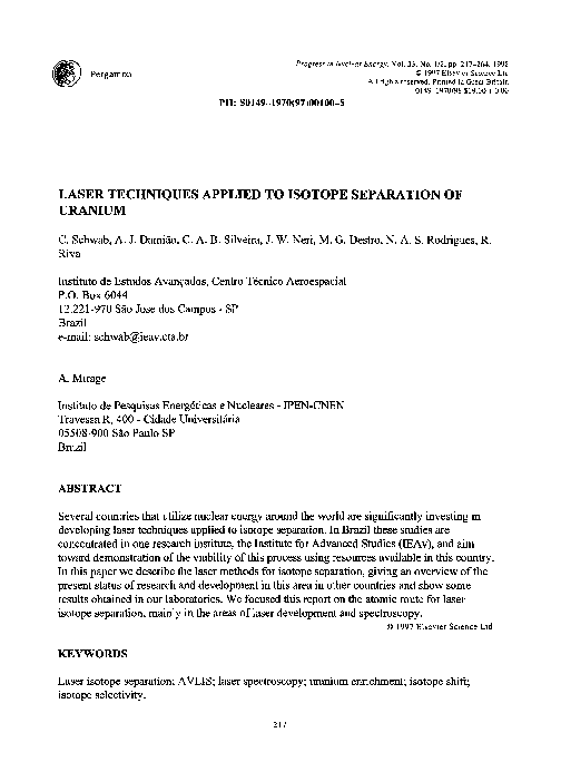 (PDF) Laser techniques applied to isotope separation of uranium