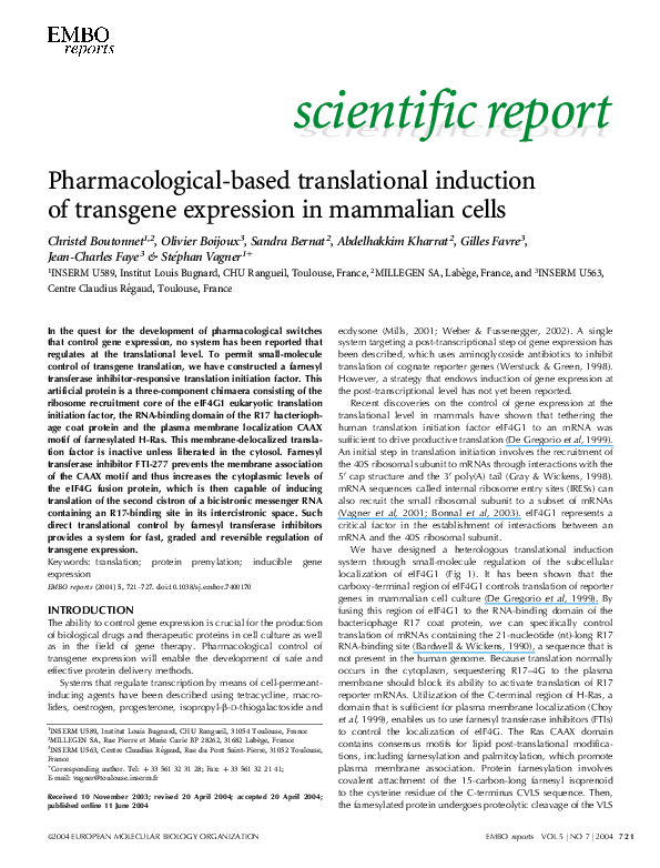 (PDF) Pharmacological-based translational induction of transgene ...