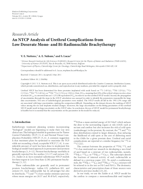 (PDF) An NTCP Analysis of Urethral Complications from Low Doserate Mono- and Bi-Radionuclide ...