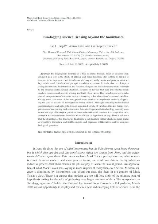 (PDF) Bio-logging science: sensing beyond the boundaries