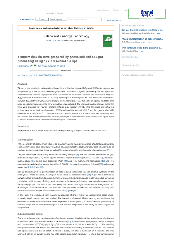 (PDF) Titanium dioxide films prepared by photo-induced sol–gel ...