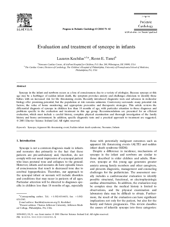 (PDF) Assessing Causes and Treatments of Infant Syncope