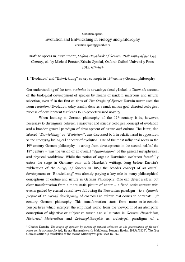 (DOC) The Concept of Evolution in the German Philosophy of the 19th Century