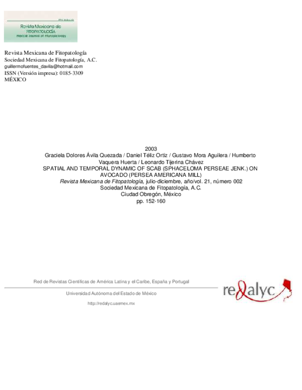 (PDF) Spatial and temporal dynamic of scab (Sphaceloma perseae Jenk ...