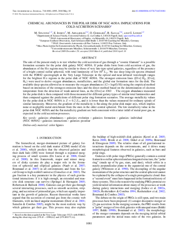 (PDF) CHEMICAL ABUNDANCES IN THE POLAR DISK OF NGC 4650A: IMPLICATIONS ...