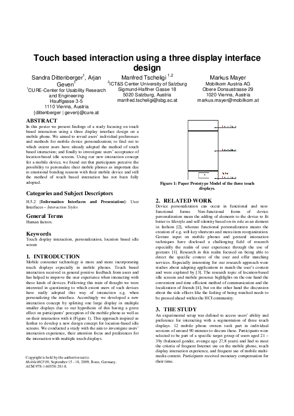 (PDF) Touch based interaction using a three display interface design