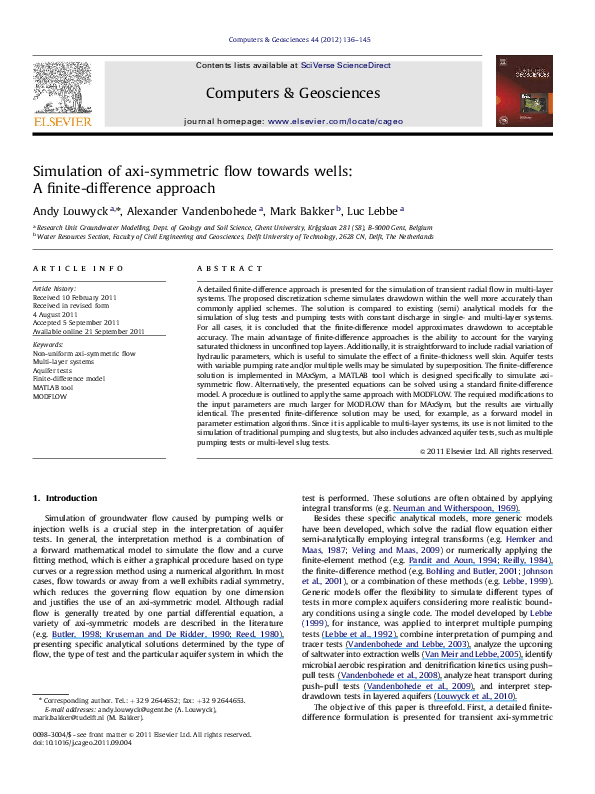 Pdf Simulation Of Axi Symmetric Flow Towards Wells A Finite Difference Approach