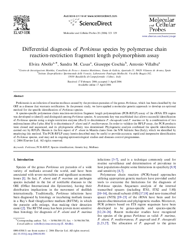 (PDF) Differential diagnosis of Perkinsus species by polymerase chain ...