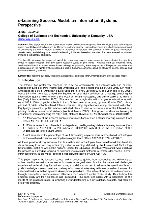 (PDF) e-Learning Success Model: an Information Systems Perspective