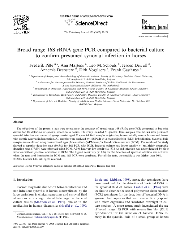 (PDF) Broad range 16S rRNA gene PCR compared to bacterial culture to ...