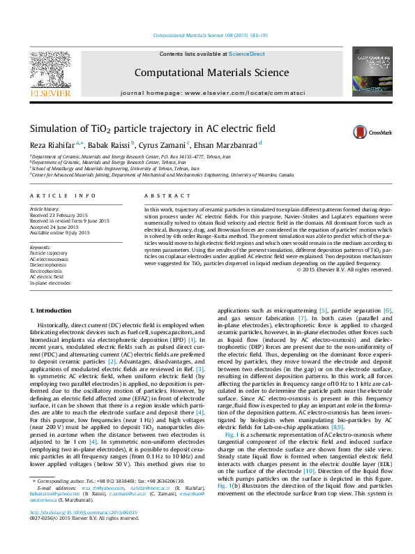 (PDF) Simulation of TiO 2 particle trajectory in AC electric field