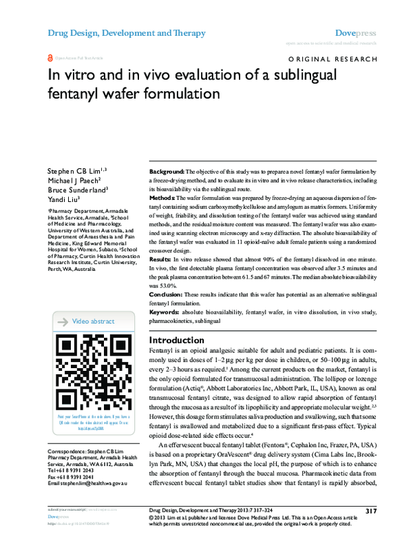 Pdf In Vitro And In Vivo Evaluation Of A Sublingual Fentanyl Wafer