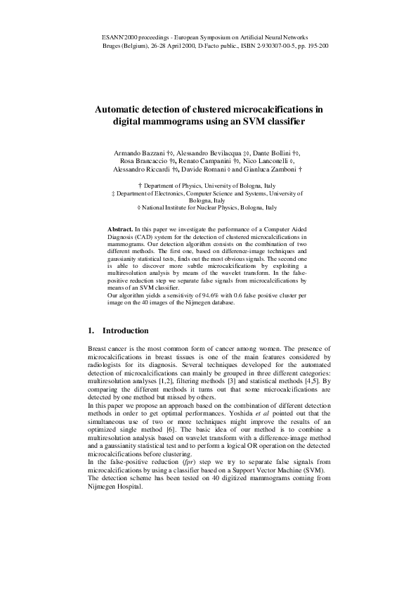 (PDF) Automatic detection of clustered microcalcifications in digitized mammogram films ...