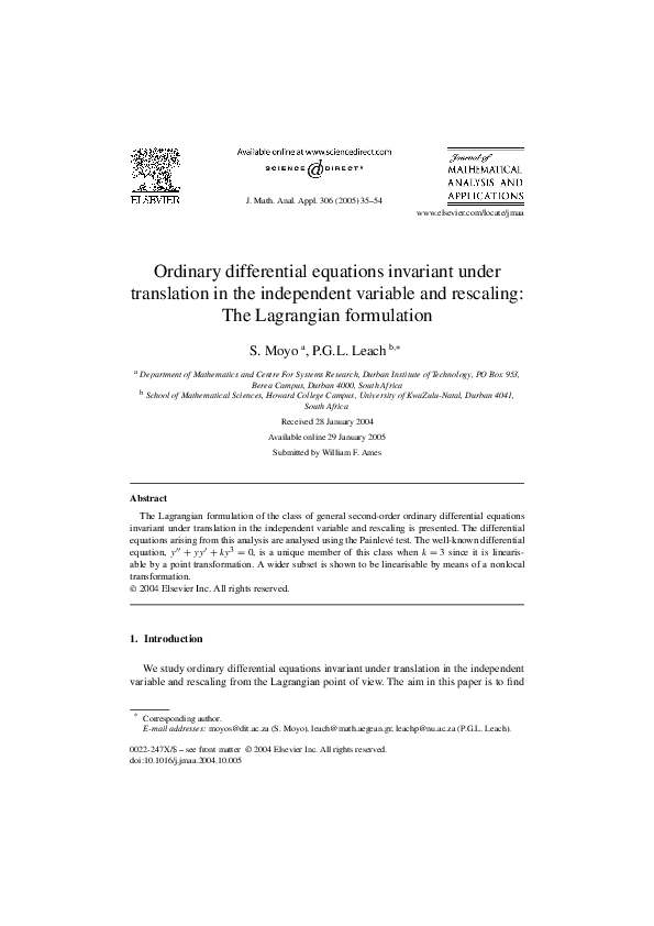(PDF) Ordinary differential equations invariant under translation in the independent variable ...