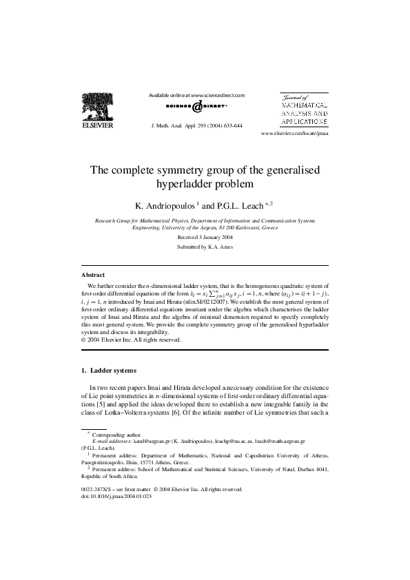 (PDF) The complete symmetry group of the generalised hyperladder problem