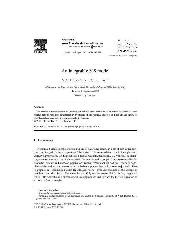 (PDF) An integrable SIS model