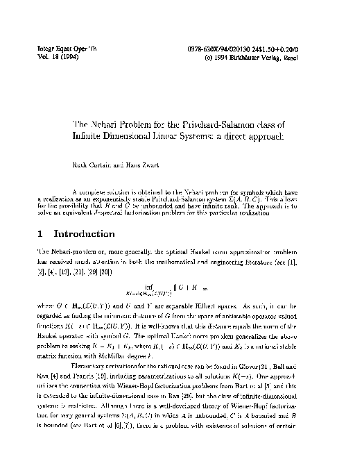 (PDF) The Nehari problem for the Pritchard-Salamon class of infinite-dimensional linear systems ...