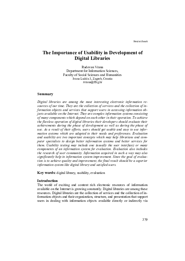 (PDF) The importance of usability in development of digital libraries ...