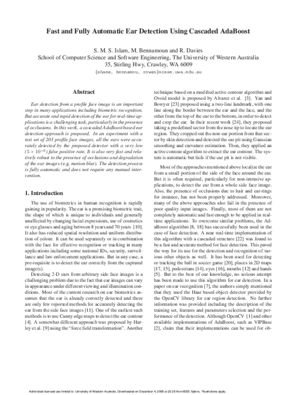 (PDF) Fast and Fully Automatic Ear Detection Using Cascaded AdaBoost