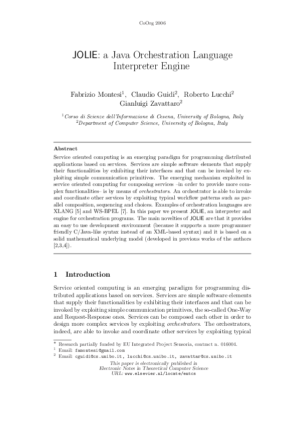 (PDF) JOLIE: a Java Orchestration Language Interpreter Engine