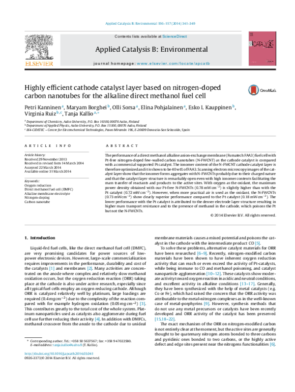 Pdf Highly Efficient Cathode Catalyst Layer Based On Nitrogen Doped Carbon Nanotubes For The