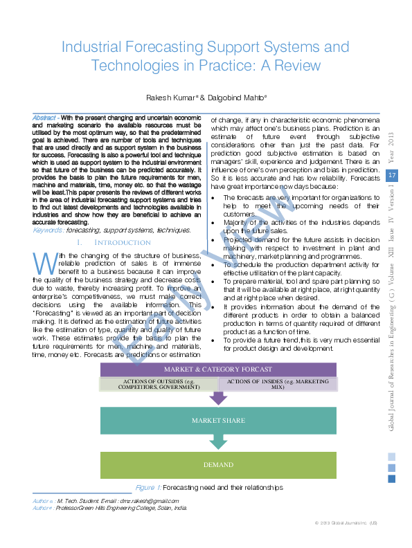 (PDF) Industrial Forecasting Support Systems and Technologies in ...