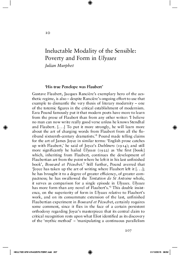(PDF) Ineluctable Modality of the Sensible: Poverty and Form in Ulysses