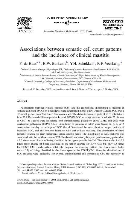 (PDF) Associations between somatic cell count patterns and the incidence of clinical mastitis