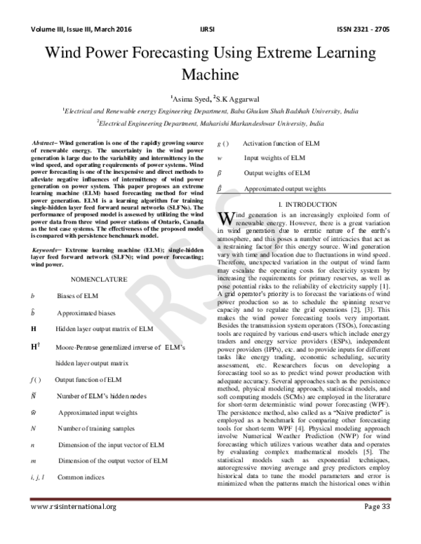 (PDF) Wind Power Forecasting Using Extreme Learning Machine
