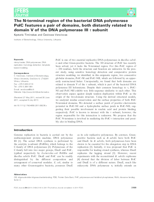 (PDF) The N-terminal region of the bacterial DNA polymerase PolC ...