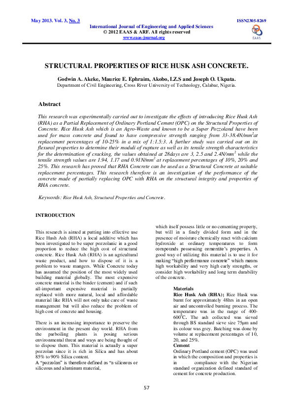 (PDF) Structural Properties of Rice Husk Ash Concrete
