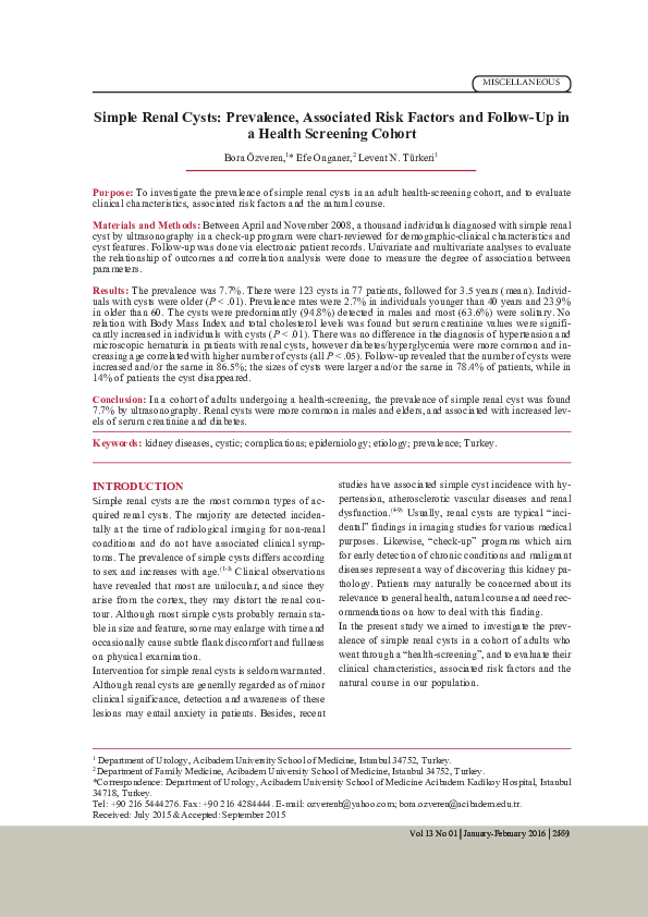 (PDF) Simple Renal Cysts: Prevalence, Associated Risk Factors and ...