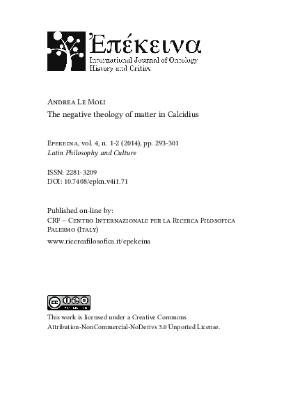 (PDF) The negative theology of matter in Calcidius