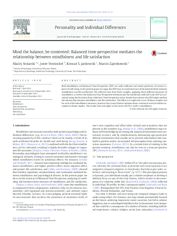(PDF) Mind the balance, be contented: Balanced time perspective ...