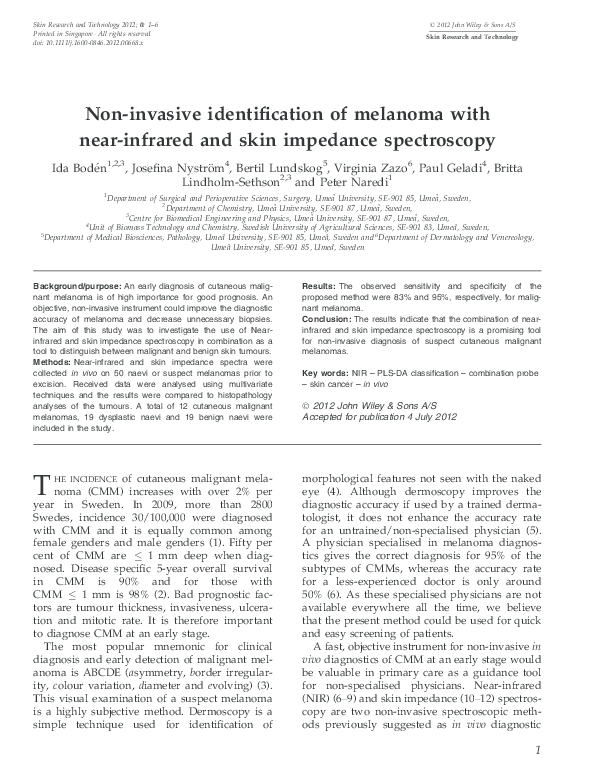 (PDF) Non-invasive identification of melanoma with near-infrared and ...