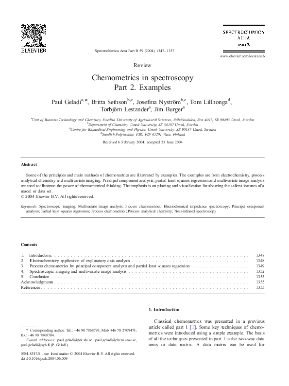 (PDF) Chemometrics in spectroscopy