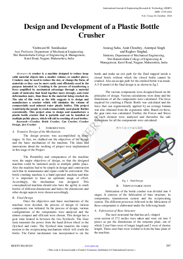 (PDF) Design and Development of a Plastic Bottle Crusher