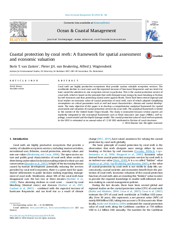 (PDF) Coastal protection by coral reefs: A framework for spatial ...