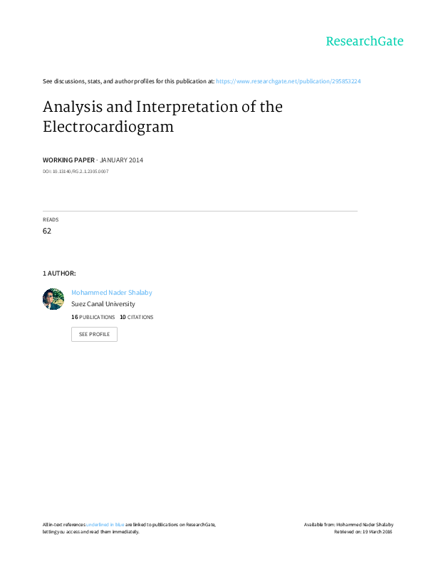 (PDF) Analysis and Interpretation of the Electrocardiogram