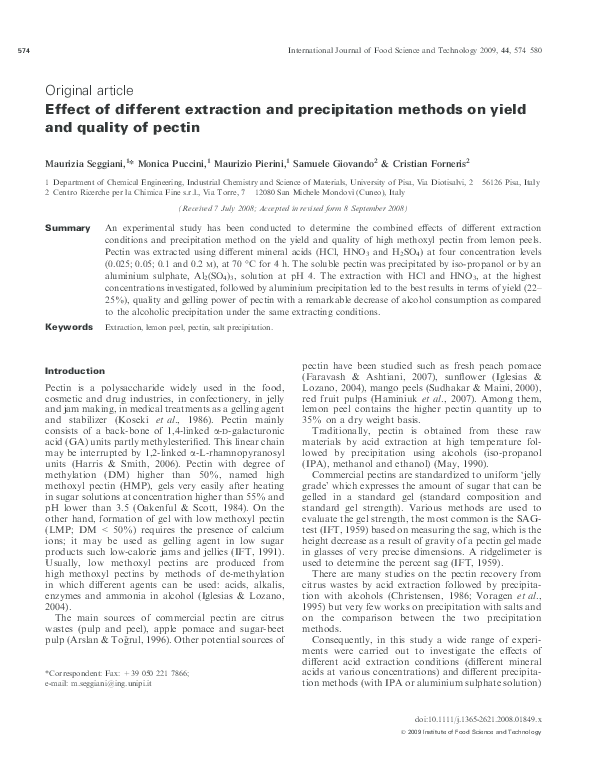 Pdf Effect Of Different Extraction And Precipitation Methods On Yield