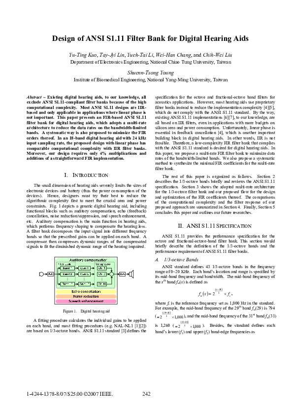 (PDF) Design of ANSI S1.11 Filter Bank for Digital Hearing Aids