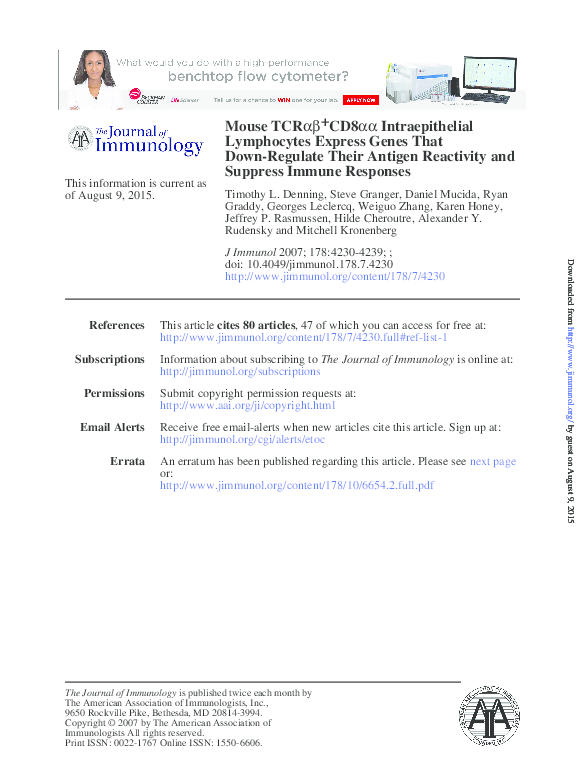 (PDF) Mouse TCR +CD8 Intraepithelial Lymphocytes Express Genes That ...