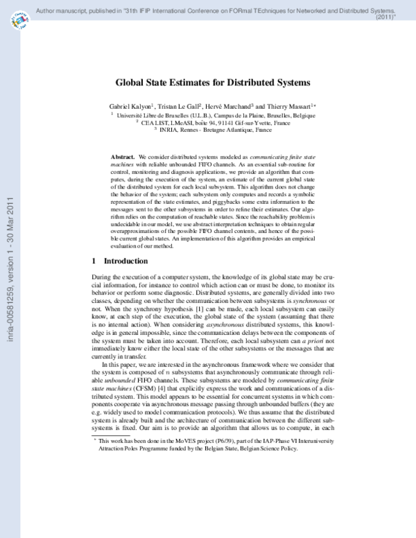 (PDF) Global State Estimates for Distributed Systems