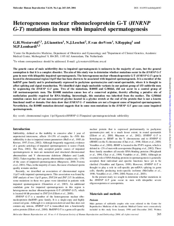 (PDF) Heterogeneous nuclear ribonucleoprotein G-T (HNRNP G-T) mutations ...
