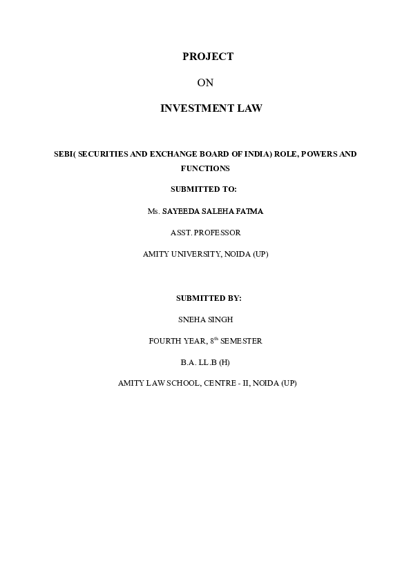 (DOC) PROJECT ON INVESTMENT LAW SEBI( SECURITIES AND EXCHANGE BOARD OF ...