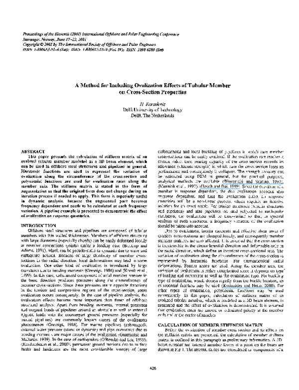 (PDF) A Method for Including Ovalization Effects of Tubular Member on ...